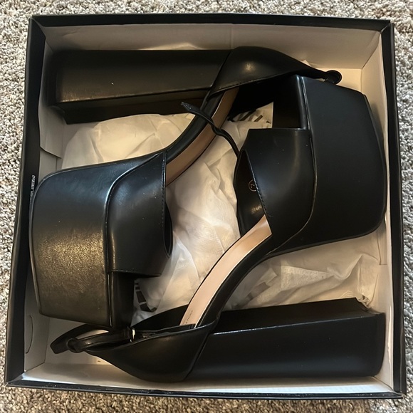 PrettyLittleThing | Shoes | Plt Black Matt Chucky Square High Heeled ...